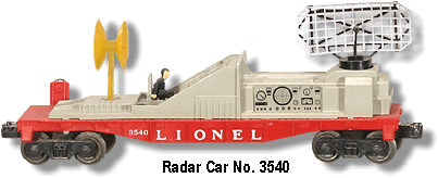 LIONEL TRAINS 3540 OPERATING RADAR FLAT CAR
